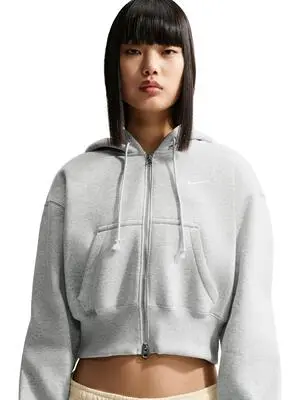 Nike Sportswear Phoenix Fleece Loose Full-zip Cropped Hoodie - Grey