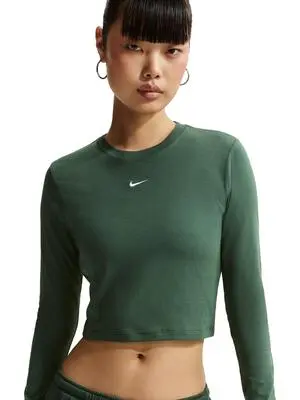 Nike Sportswear Chill Knit Slim Long-sleeve Cropped Top - Green
