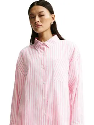 Nike Sportswear Chill Poplin Oversized Woven Long-sleeve Striped Top - Pink