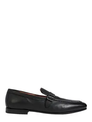 SANTONI Leather Loafers With Buckled Straps