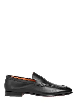 Santoni Edvin Leather Penny Loafers - Black