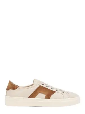 Santoni Double Buckle Suede-trimmed Canvas Sneakers - Ecru