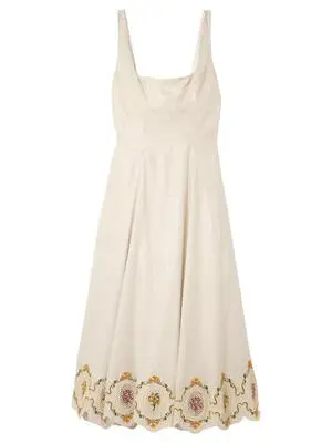 AGUA BY AGUA BY BENDITA Pistilo Cordillera Embroidered Metallic-woven Midi Dress - Neutrals