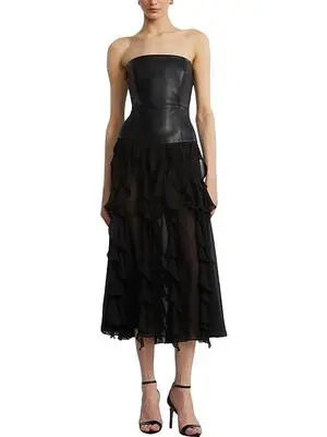 Bcbgmaxazria Leather Chiffon Dress - Black