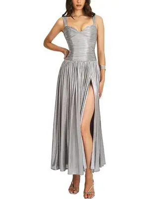 MISS CIRCLE Glitter Drop Waist Maxi Dress - Silver