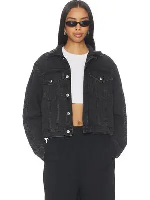 Alexander Wang Denim Track Jacket With Embossed Logo Panel - Grey Aged