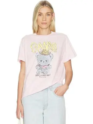 GANNI Basic Cotton Jersey T-shirt With Cowboy Bear Print - Chalk Pink