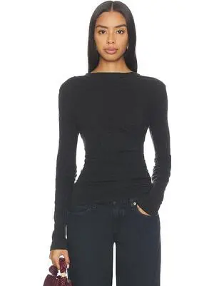 Enza Costa Jersey Long Sleeve Crew Top - Charcoal