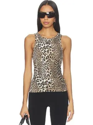 GANNI Soft Rib Knit Tank Top - Leopard