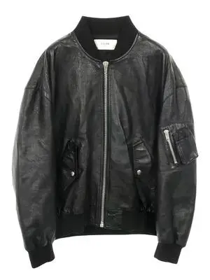 Celine 2010s Logo Studs Leather Bomber Jacket - Black