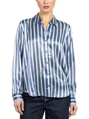 L'Agence Striped Long-sleeve Blouse - Blue