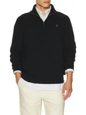 Polo Ralph Lauren Mesh-knit Cotton Quarter-zip Sweater - Black