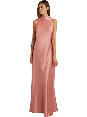 REISS Satin Cape Maxi Dress - Pink