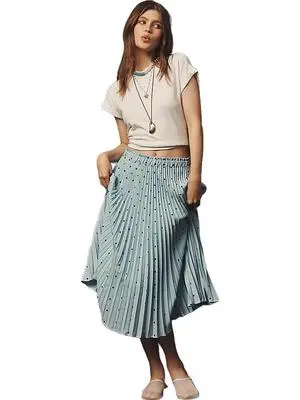 Maeve The Valerie Pleated Midi Skirt - Blue Dot