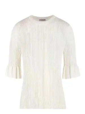 JIL SANDER Ruffled Ribbed Top - White