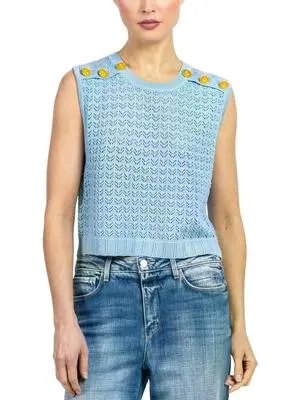 L'Agence Button Detailed Knit Top - Blue
