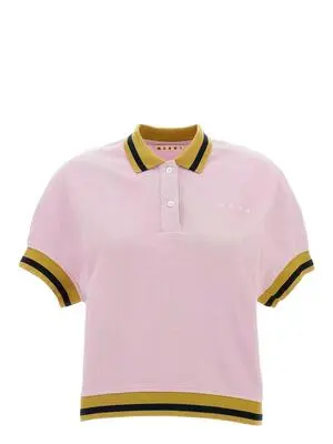 Marni Striped Buttoned Polo Top - Pink