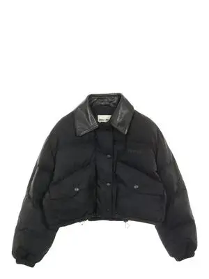 Miu Miu 2000s Logo Leather Down Jacket - Black