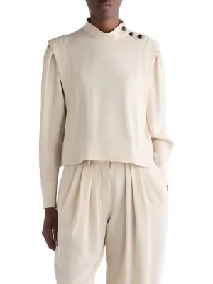 Isabel Marant Felissa Button Shoulder Mock Neck Top - Ecru