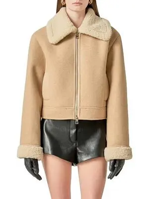 English Factory Faux Shearling Detail Double Face Jacket - Ivory