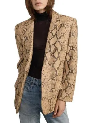 FRAME Snake Print Leather Blazer - Sand Multi