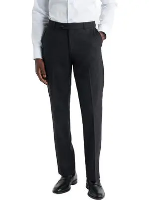 Berle Saxony Thatch Weave Wool-blend Dress Pants - Charcoal Grey