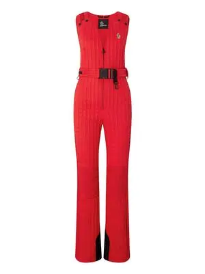 Moncler Belted Appliquéd Quilted Down Ski Suit - Red