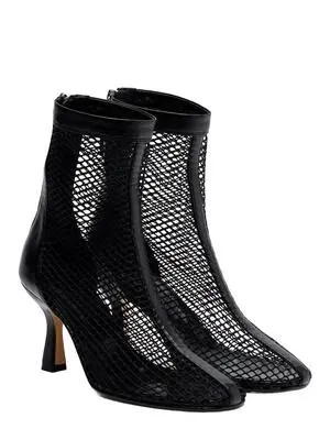 SOULIERS MARTINEZ Fira Leather-trimmed Fishnet Ankle Boots - Black