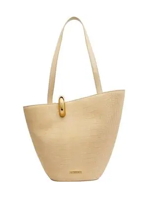 Jacquemus Le Bambola Croc-effect Suede Tote - Beige