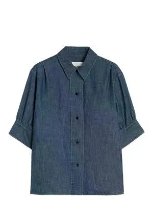 JIL SANDER Gathered-sleeve Chambray Shirt - Blue