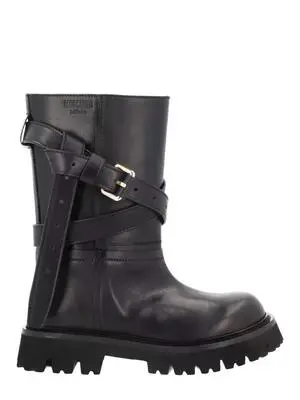 Moschino Buckle-strap Leather Boots - Black