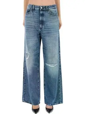 PT TORINO Ripped Wide Leg Jeans - Blue