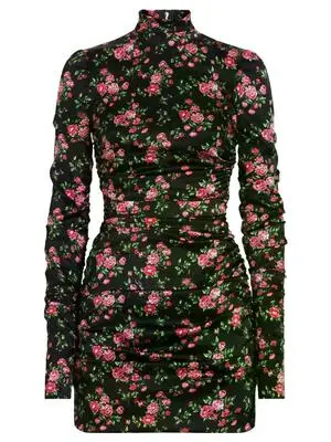 Dolce & Gabbana Floral Ruched Mini Dress - Black