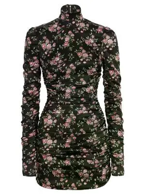 Dolce & Gabbana Floral Ruched Mini Dress - Black