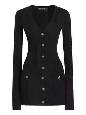Dolce & Gabbana Ribbed Button Cardigan - Black