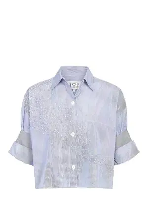 TWP Striped Crystal Embellished Shirt - Blue