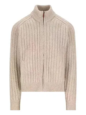 TOD'S Zip-up Ribbed Cardigan - Neutrals