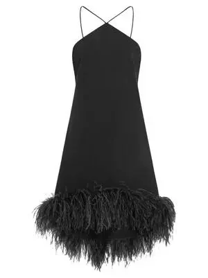 16Arlington Feather-trim Mini Dress - Black