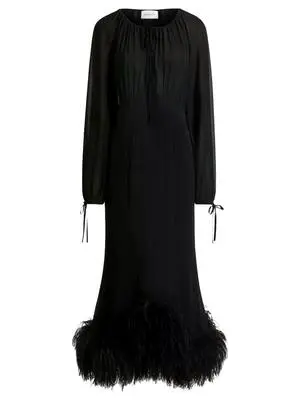 16Arlington Davis Feather-trim Midi Dress - Black