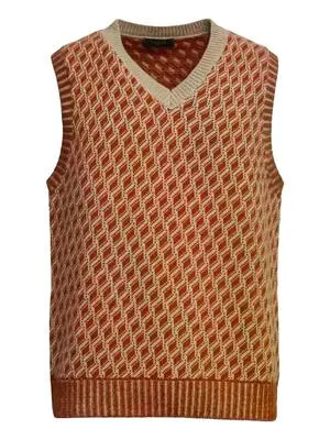 ZANONE Diamond Pattern V-neck Vest - Orange