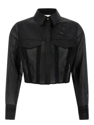 Elisabetta Franchi Logo-embroidered Cropped Shirt - Black
