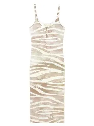 Blumarine Ribbed Zebra-print Midi Dress - Neutrals