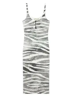 Blumarine Zebra-print Midi Dress With Buttons - White
