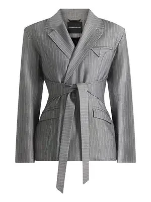 Manière De Voir Delphine Pinstripe Wrap-tie Blazer - Grey