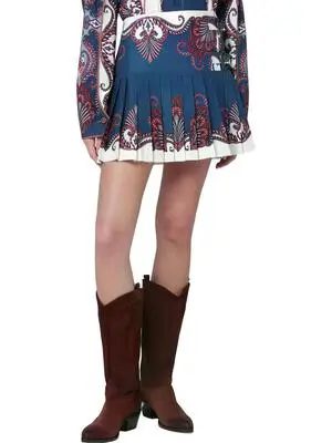Farm Rio Scarf Print Buckle Mini Skirt - Blue