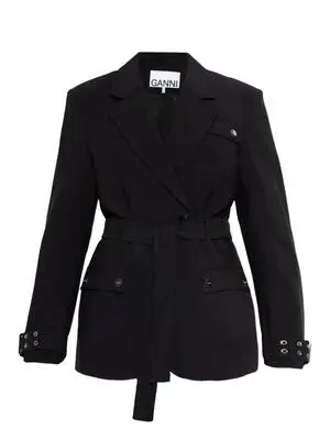 GANNI Notched-lapel Belted Jacket - Black