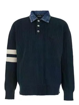 Dsquared2 Denim-collar Stripe Sweater - Blue