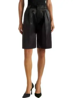 Manière De Voir Lorette Double-pleat Satin Shorts - Black