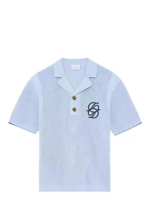 Drole De Monsieur Button Embroidered Polo Shirt - Blue