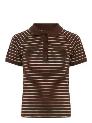 SAMSOE SAMSOE Striped Buttoned Polo Top - Brown